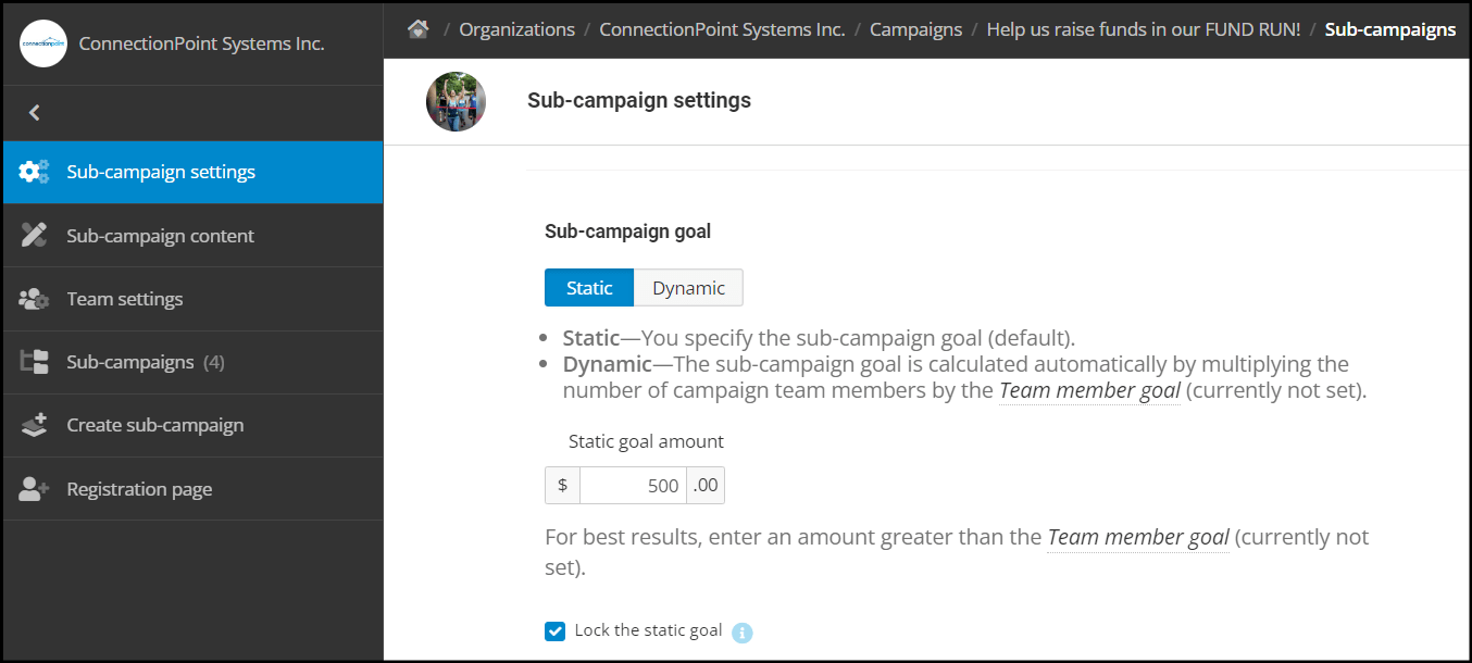 What is the difference between a sub-campaign goal and the team member ...