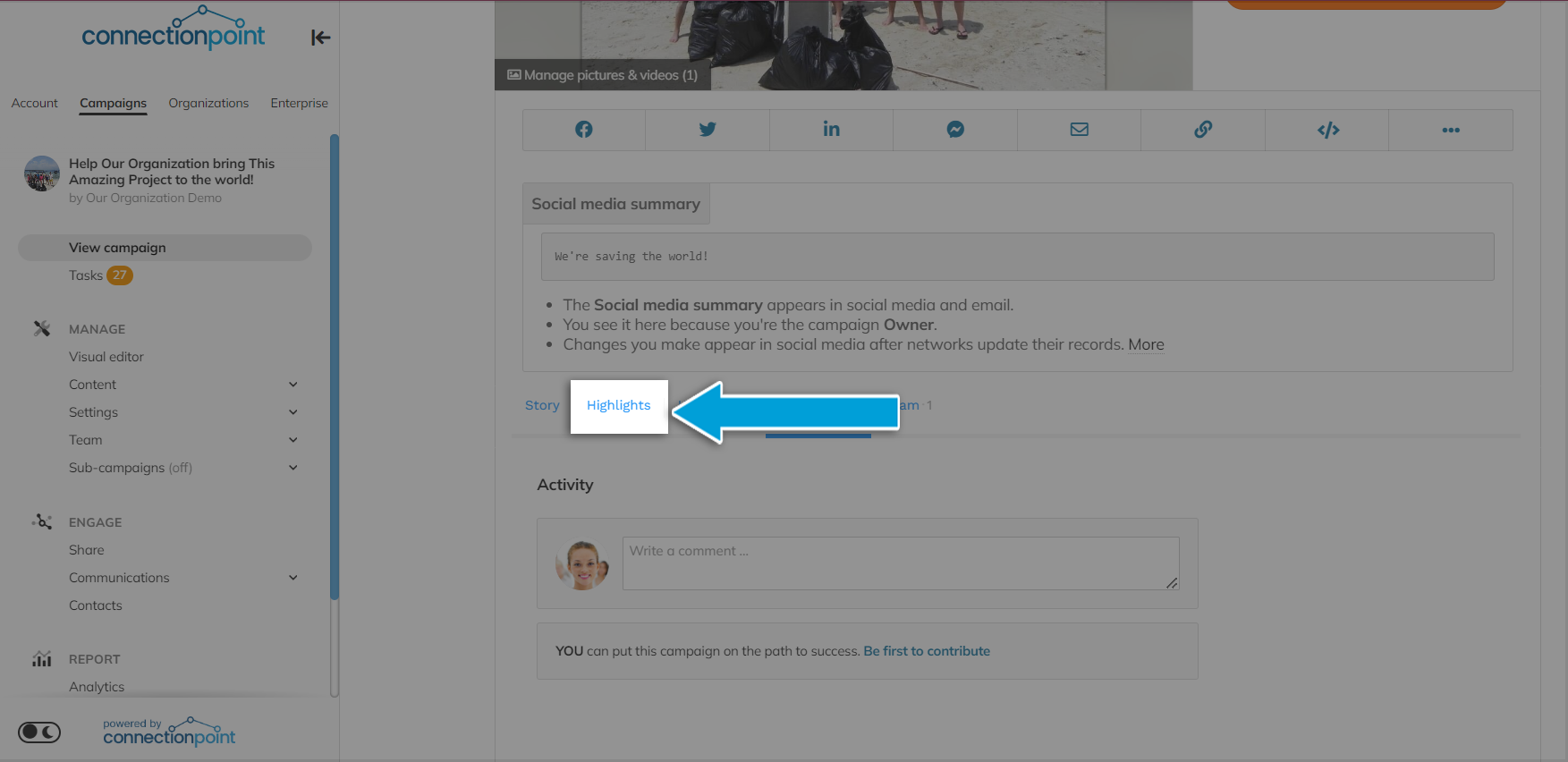 What are the campaign Highlights? - ConnectionPoint Help Center