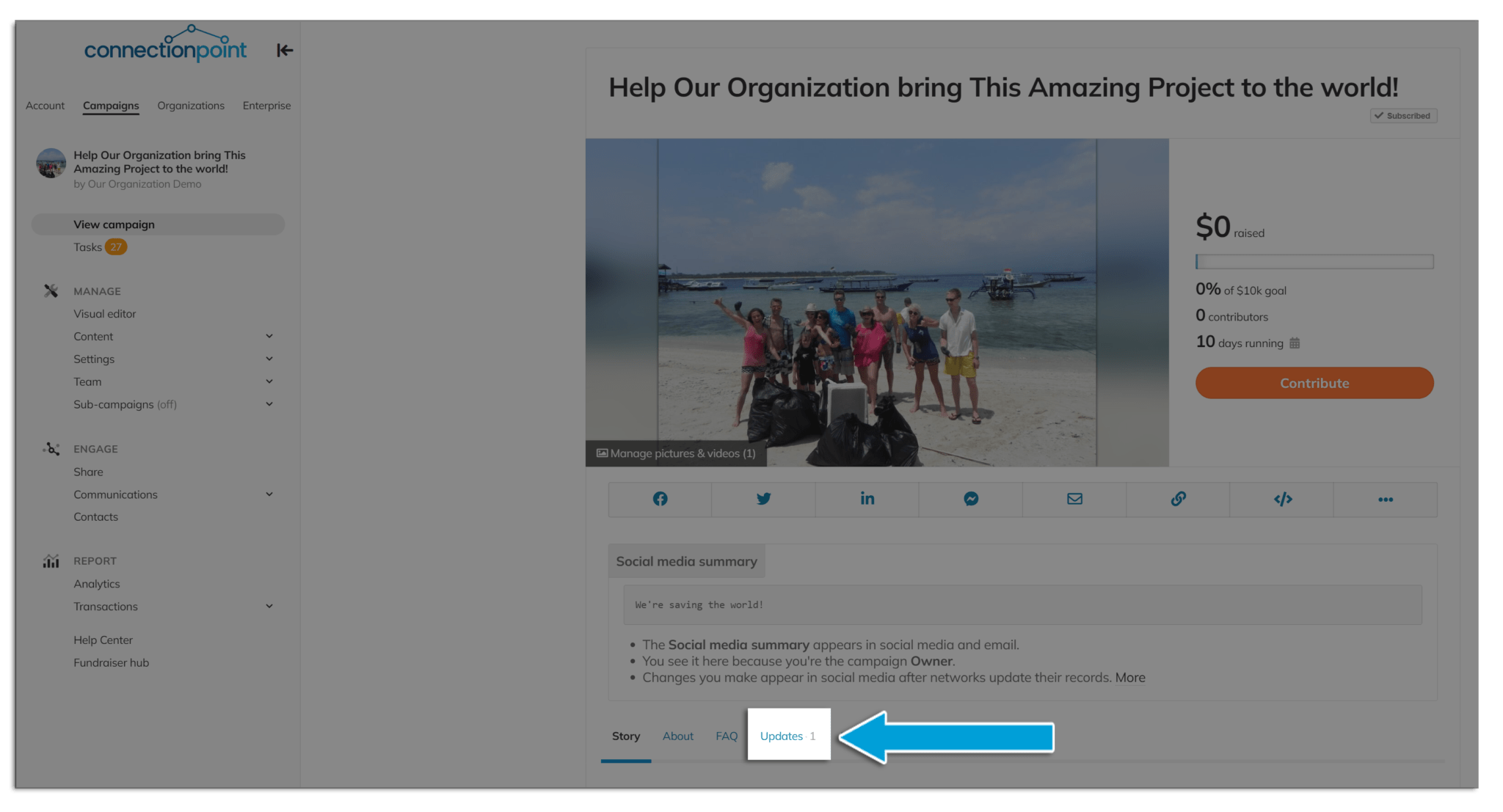 Campaign Story Updates - How to add, edit, and delete.