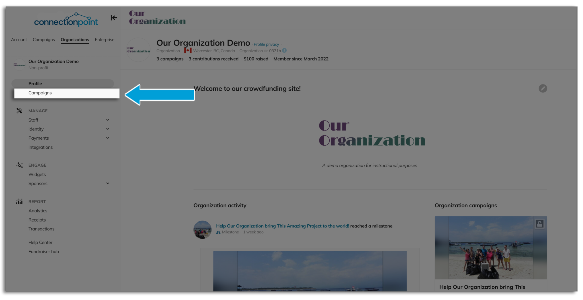 How to create an organization campaign
