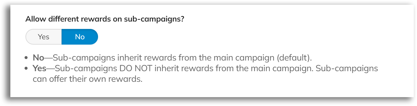 How to set up rewards on sub-campaigns