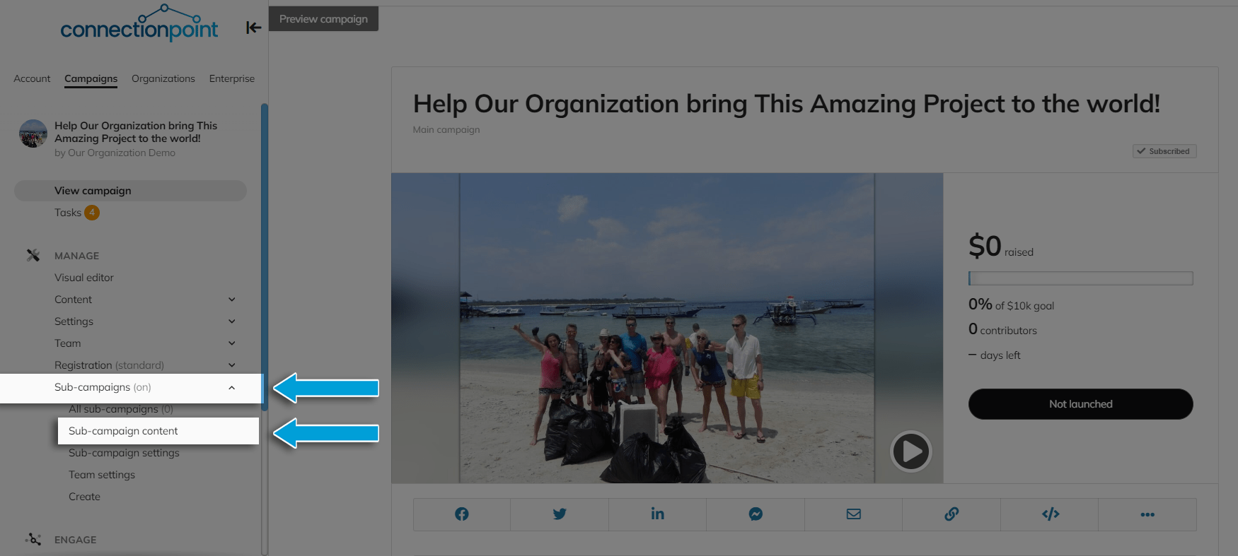 How to set a sub-campaign title template