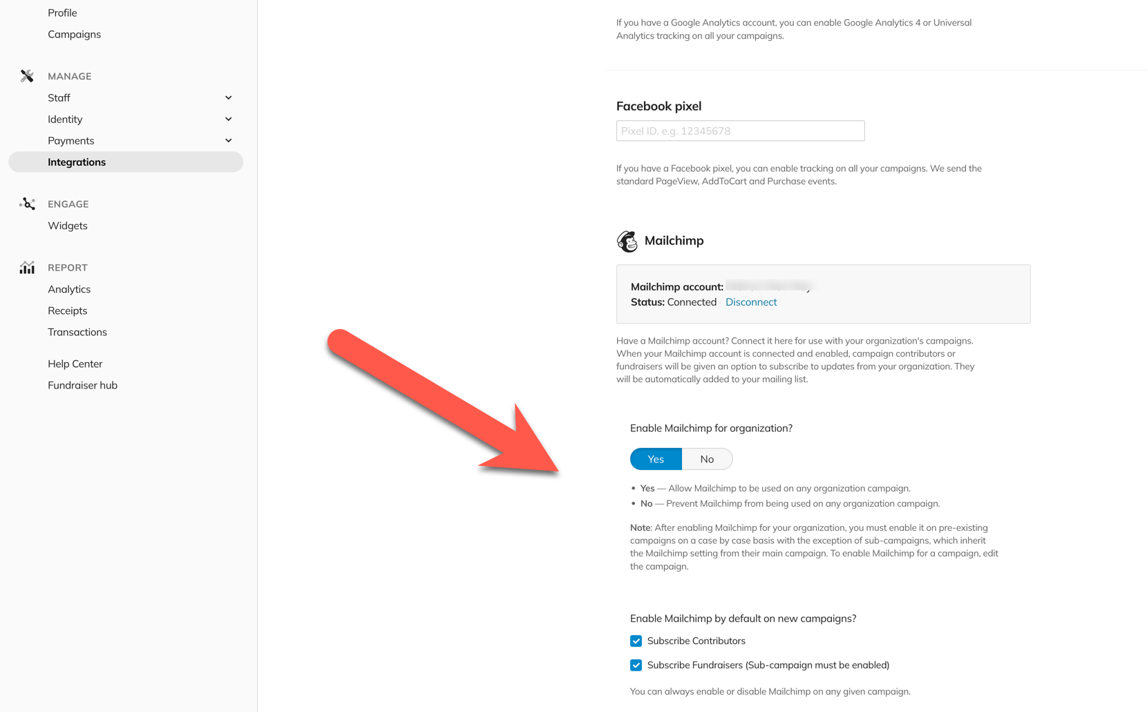 Mailchimp set-up for Organizations